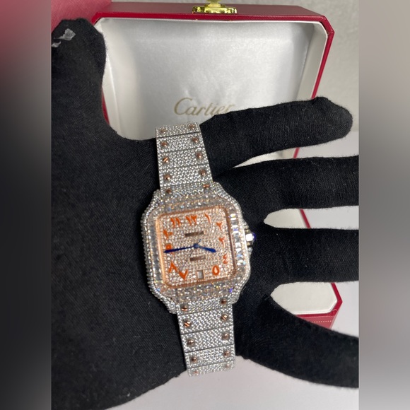 Cartier | Accessories | Fully Icedout 4mm Orange Arabic Dial Cartier ...